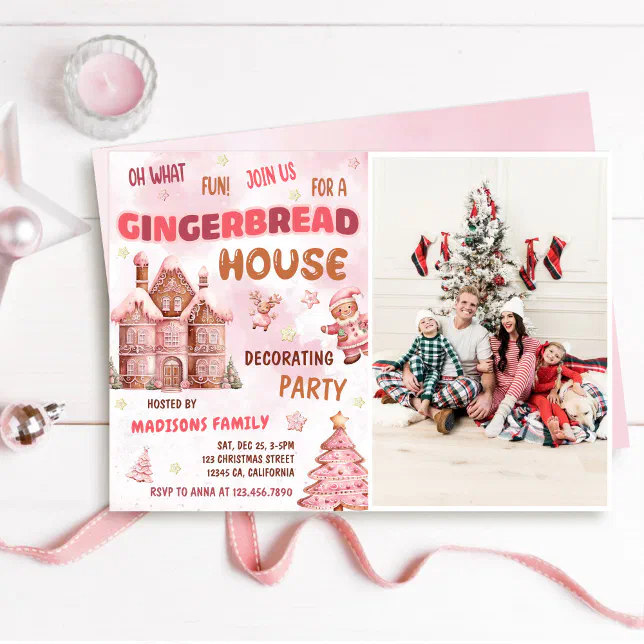 Gingerbread Decorating Christmas Party Photo Invitation | Zazzle