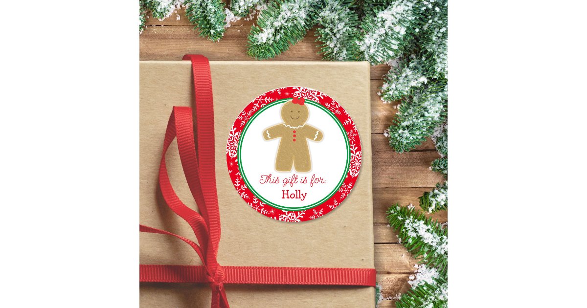 Gingerbread Girl Kids Gift Tag Christmas Sticker | Zazzle