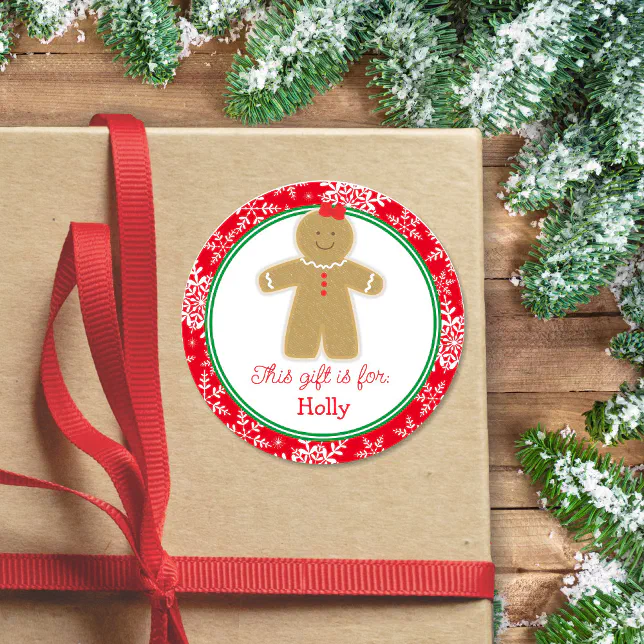 Gingerbread Girl Kids Gift Tag Christmas Sticker | Zazzle