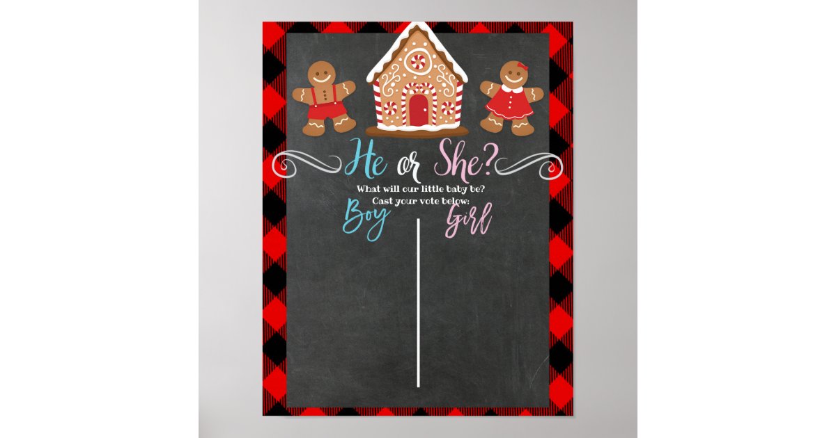 Gingerbread Holiday Gender Reveal Voting Board Red Poster | Zazzle