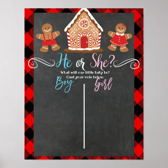 Gingerbread Holiday Gender Reveal Voting Board Red Poster | Zazzle