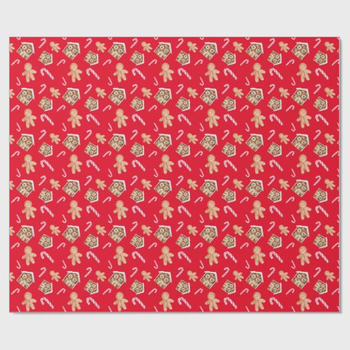 Gingerbread holiday sweets red wrapping paper | Zazzle