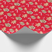 Gingerbread holiday sweets red wrapping paper | Zazzle