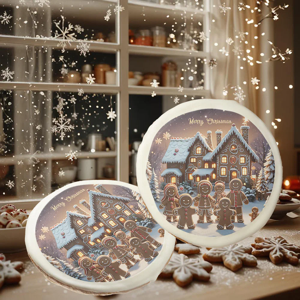 Gingerbread house and cute gingerbread family sugar cookie - Snuggle ...