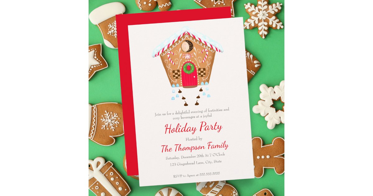 Gingerbread House Candy Holiday Party Invitation | Zazzle
