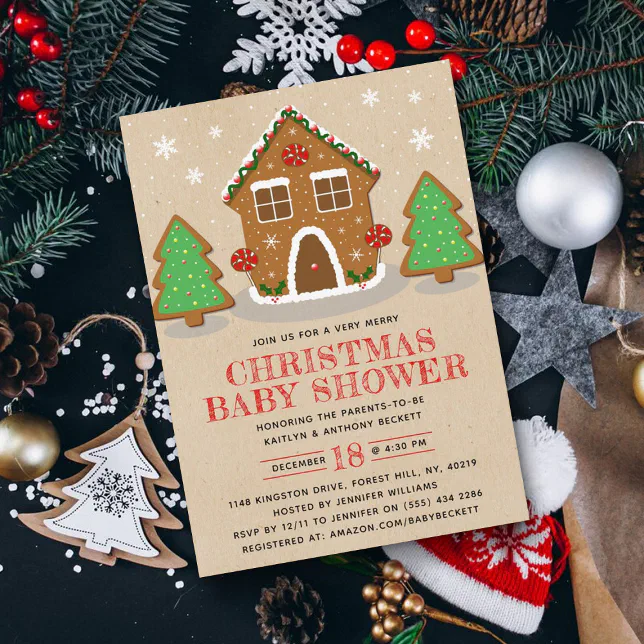 Gingerbread House Christmas Baby Shower Invitation | Zazzle