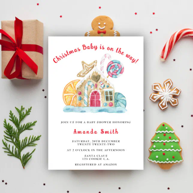 Gingerbread House Christmas Baby Shower Invitation | Zazzle
