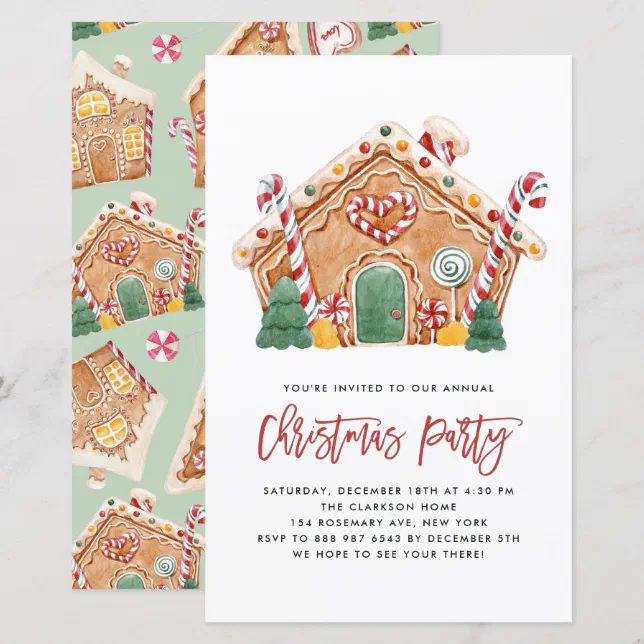 Gingerbread House Christmas Party Invitation | Zazzle