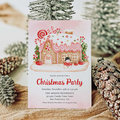 Gingerbread House Christmas Party Invitation | Zazzle