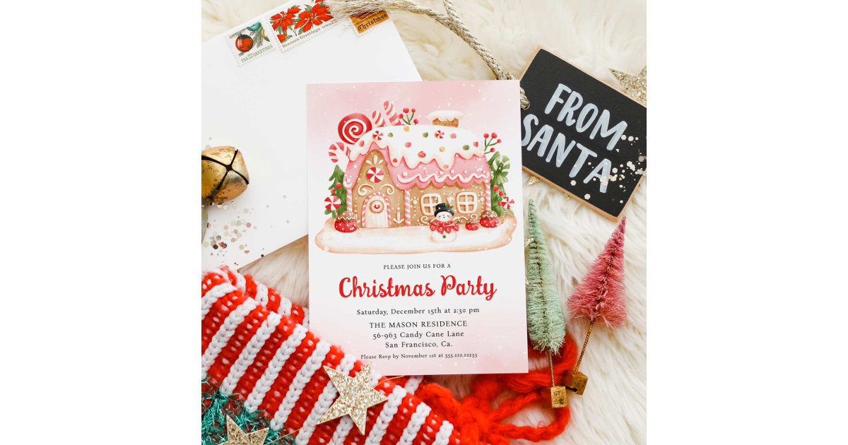 Gingerbread House Christmas Party Invitation | Zazzle