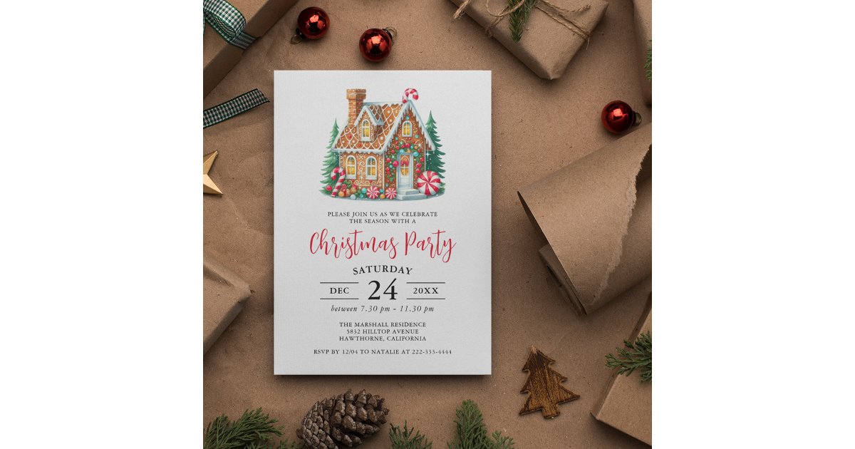 Gingerbread House Christmas Party Invitation | Zazzle