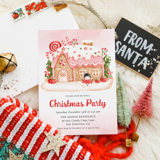 Gingerbread House Christmas Party Invitation | Zazzle