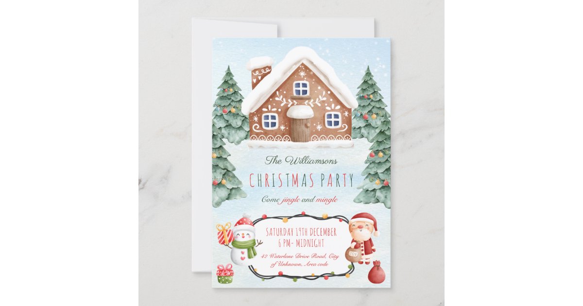 Gingerbread house Christmas party invitation | Zazzle