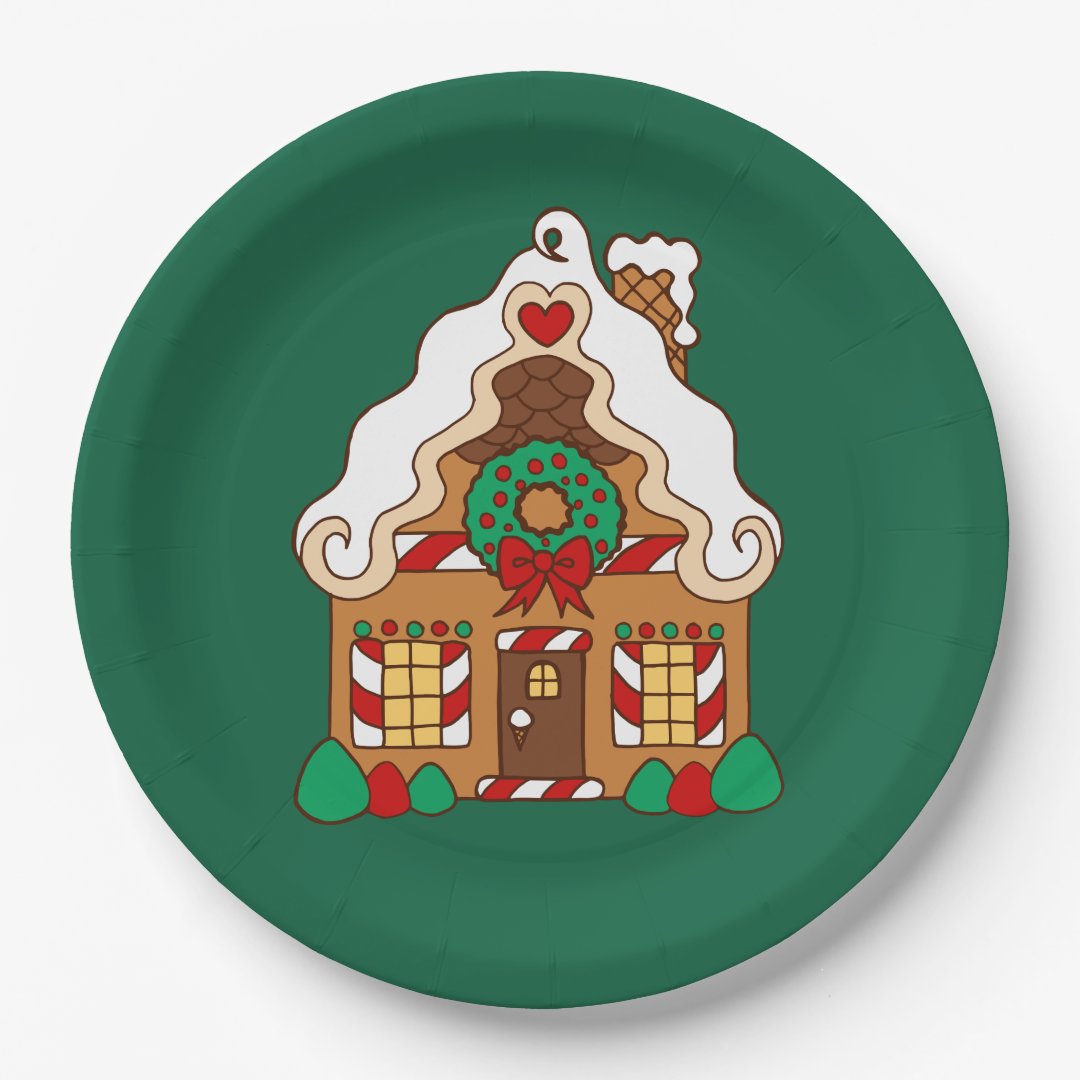 Gingerbread House Christmas Party Paper Plates | Zazzle