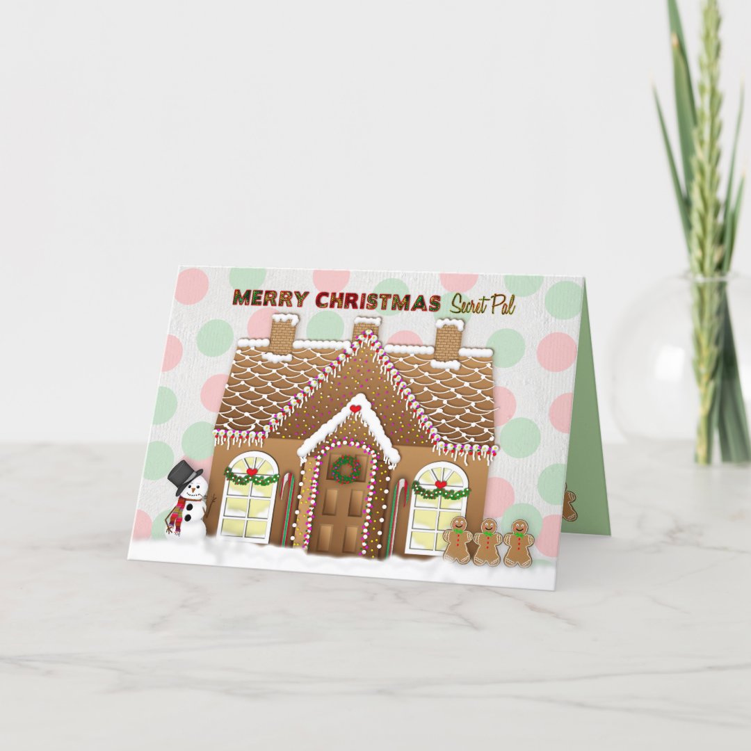 Gingerbread House Christmas- Secret Pal Holiday Card | Zazzle