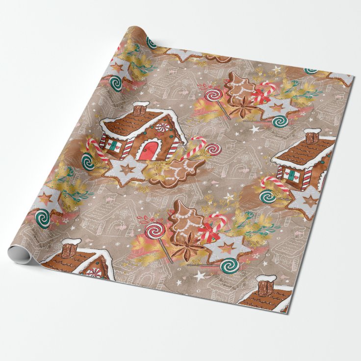 Gingerbread House & Cookies Gift Wrap Paper | Zazzle