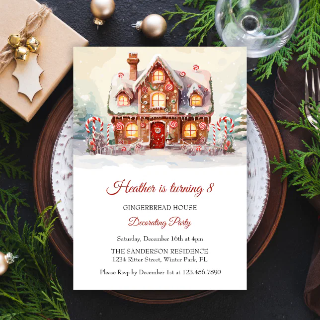 Gingerbread House Decorating Birthday Party Invitation | Zazzle