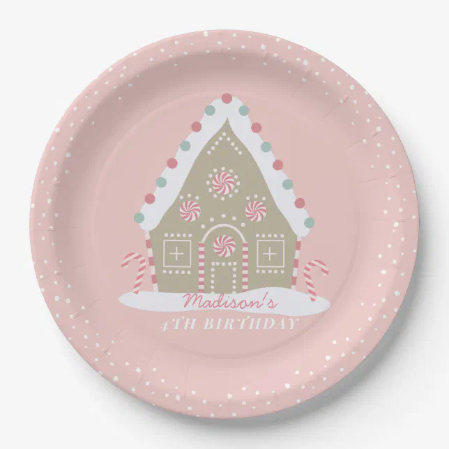 Gingerbread House Decorating Birthday Pink Paper Plates | Zazzle