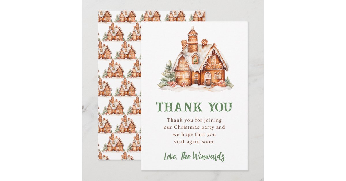 Gingerbread House Decorating Christmas Party Thank You Card | Zazzle