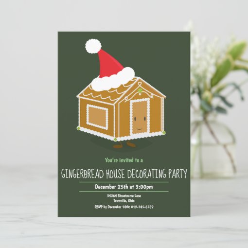 Gingerbread House Decorating Party Invite Green | Zazzle
