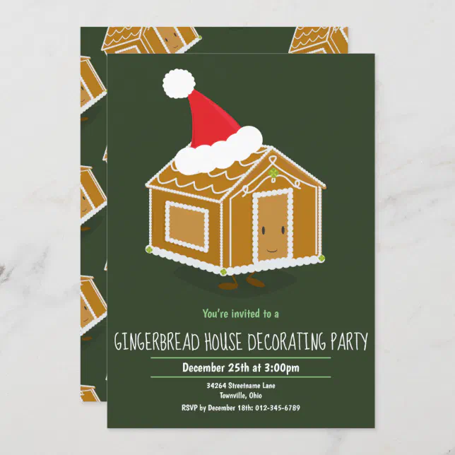 Gingerbread House Decorating Party Invite Green | Zazzle