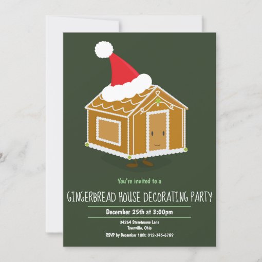 Gingerbread House Decorating Party Invite Green | Zazzle