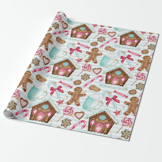 Gingerbread house gingerbread man candy cane wrapping paper | Zazzle.com