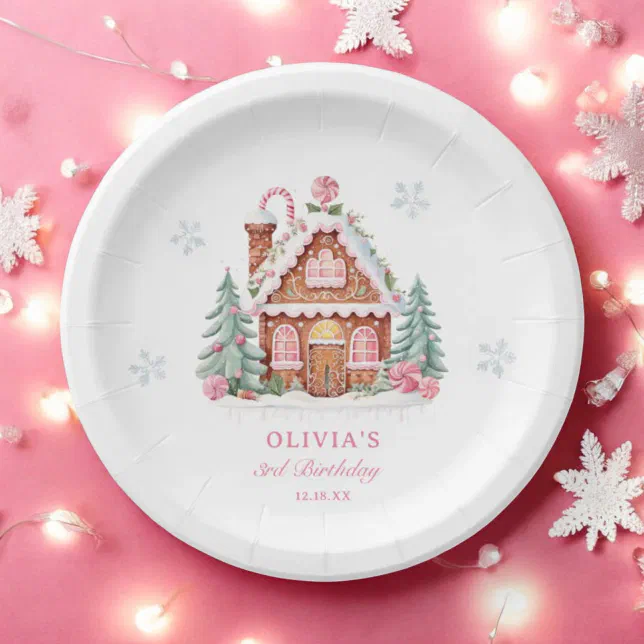 Gingerbread House Girl 1st Birthday Party Paper Plates | Zazzle