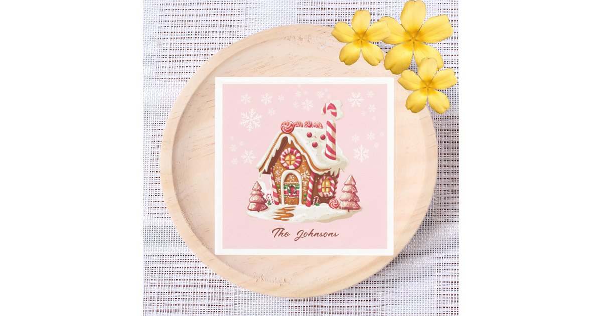 Gingerbread House Party Pink Paper Napkins | Zazzle