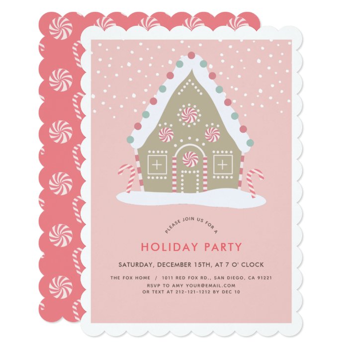 Gingerbread House Pink Holiday Party Invitation | Zazzle.com