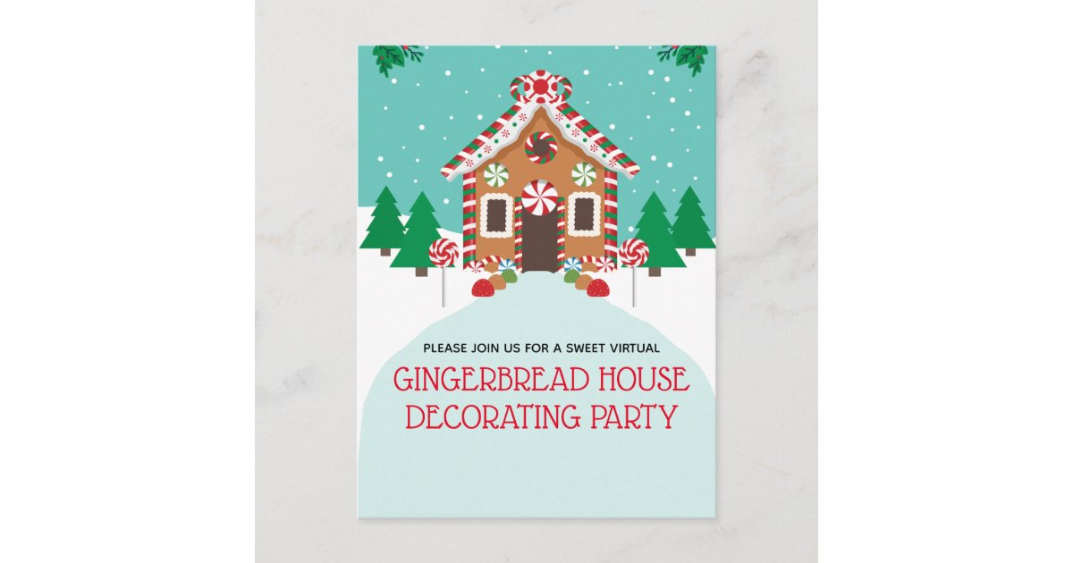 Gingerbread House Virtual Holiday Christmas Party Postcard | Zazzle