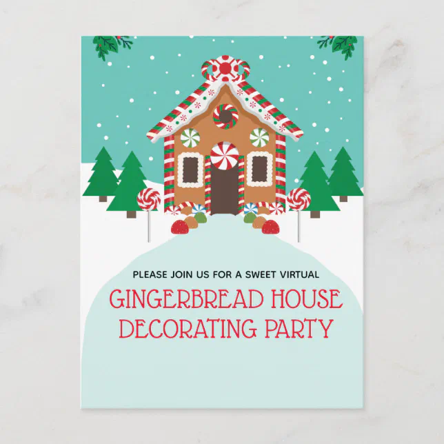 Gingerbread House Virtual Holiday Christmas Party Postcard | Zazzle
