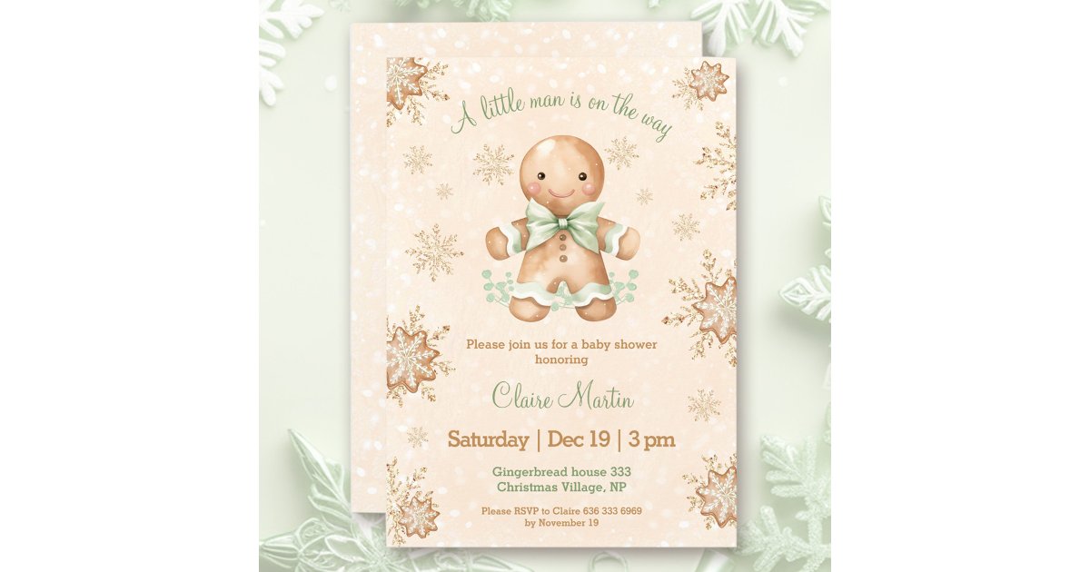 Gingerbread Little Man Christmas Baby Shower Invitation | Zazzle