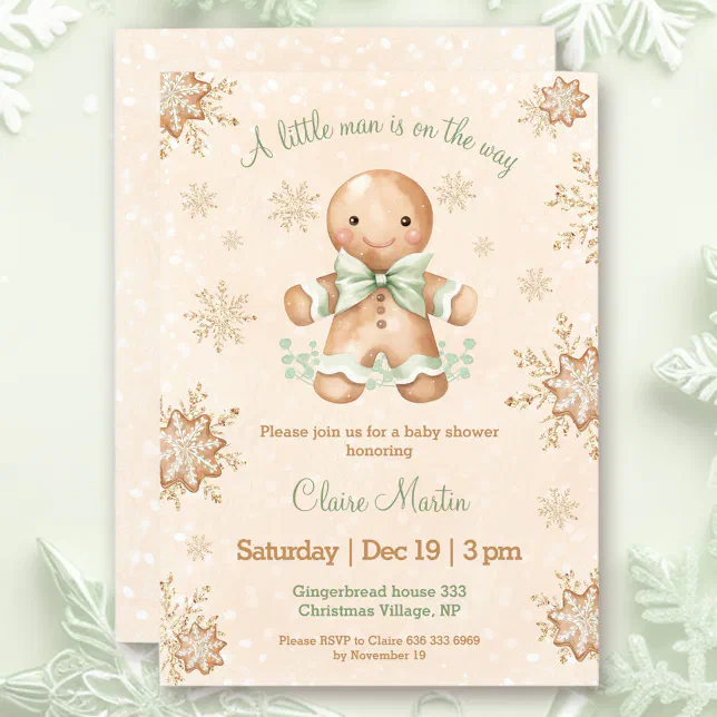 Gingerbread Little Man Christmas Baby Shower Invitation | Zazzle