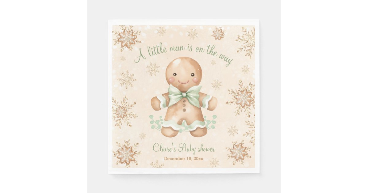 Gingerbread Little Man Christmas Baby Shower Napkins | Zazzle