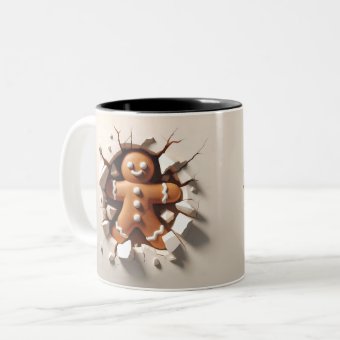 Gingerbread man 3D back and front views Two-Tone Coffee Mug | Zazzle