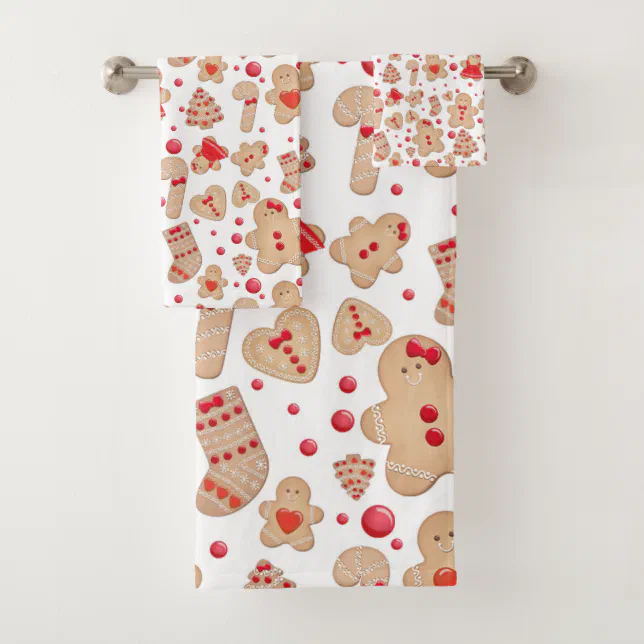 Gingerbread Man Baked Cookies Rustic Holiday Bath Towel Set | Zazzle