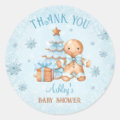 Gingerbread Man Blue Christmas Boy Baby Shower Classic Round Sticker ...