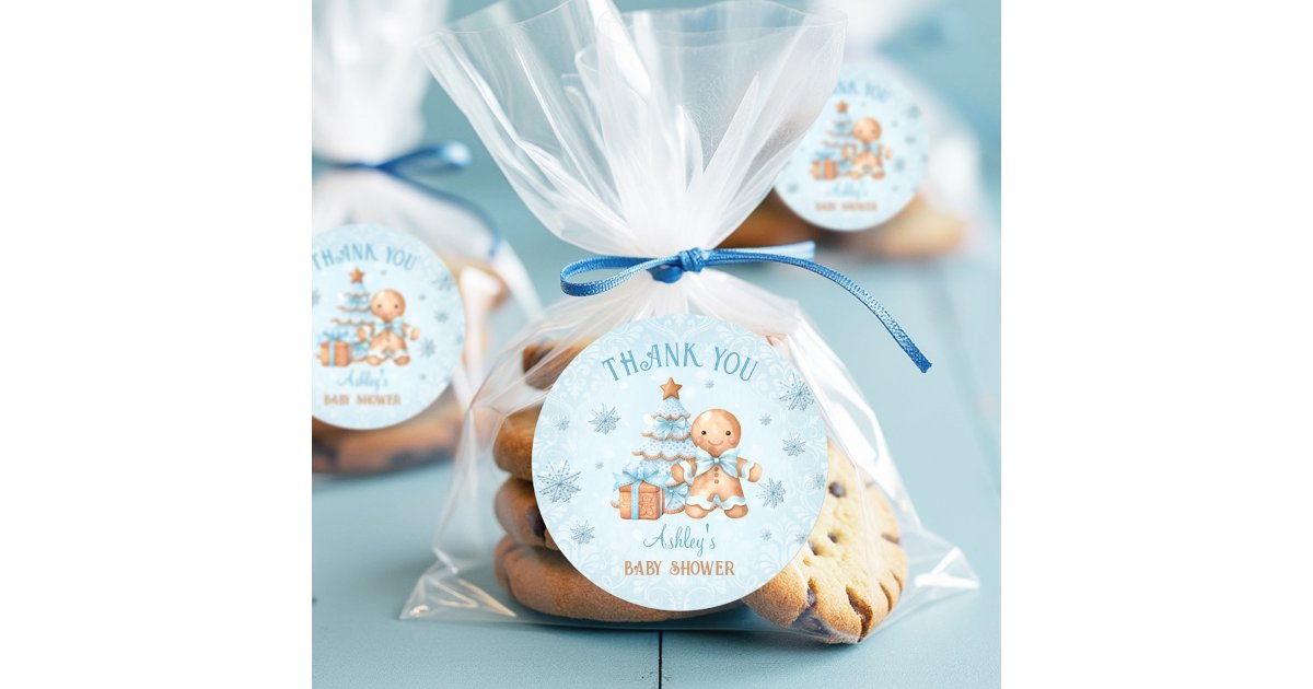 Gingerbread Man Blue Christmas Boy Baby Shower Classic Round Sticker ...