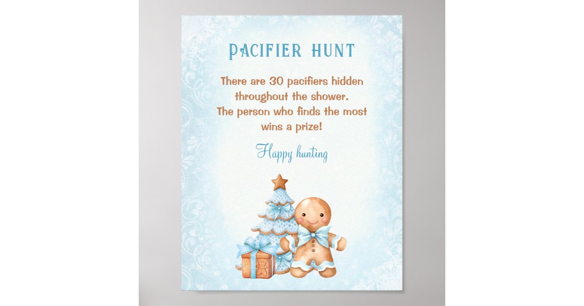 Gingerbread Man Boy Baby Shower Pacifier Hunt Game Poster | Zazzle