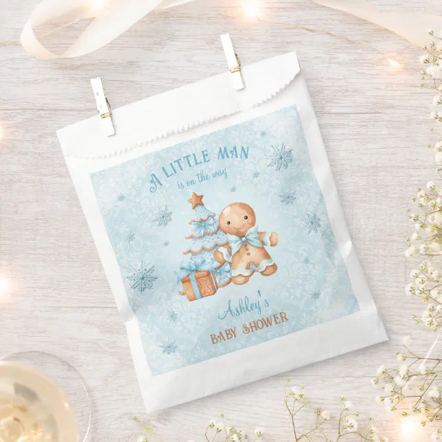 Gingerbread Man Boy Blue Christmas Baby Shower Favor Bag | Zazzle