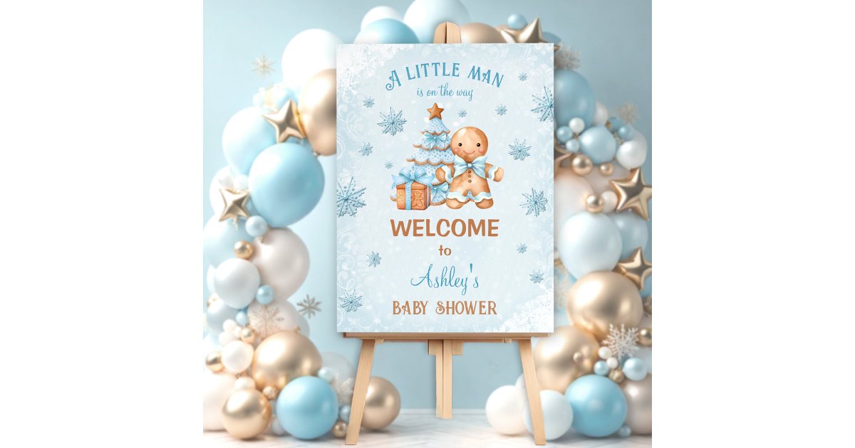 Gingerbread Man Boy Blue Christmas Baby Shower Foam Board | Zazzle