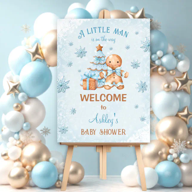 Gingerbread Man Boy Blue Christmas Baby Shower Foam Board | Zazzle
