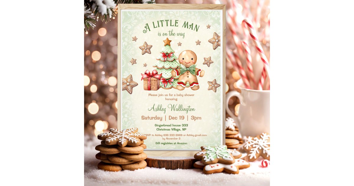 Gingerbread Man Boy Classic Christmas Baby Shower Invitation | Zazzle
