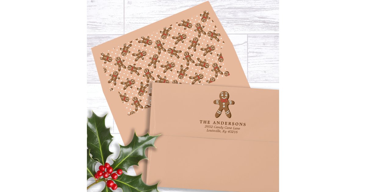 Gingerbread Man Brown Return Address Christmas Envelope | Zazzle