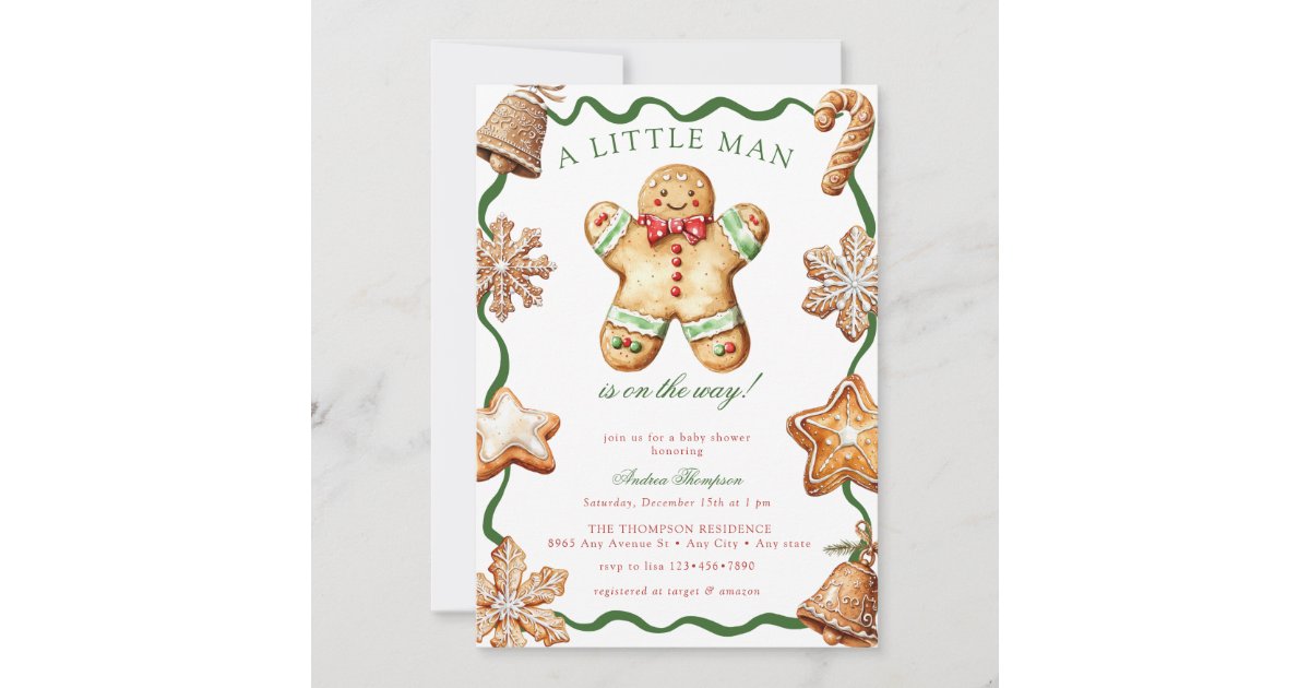 Gingerbread Man | Christmas Baby Shower Invitation | Zazzle