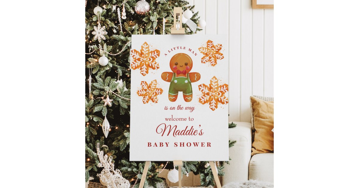 Gingerbread Man Christmas Baby Shower Welcome Sign | Zazzle