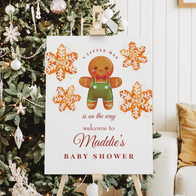 Gingerbread Man Christmas Baby Shower Welcome Sign | Zazzle