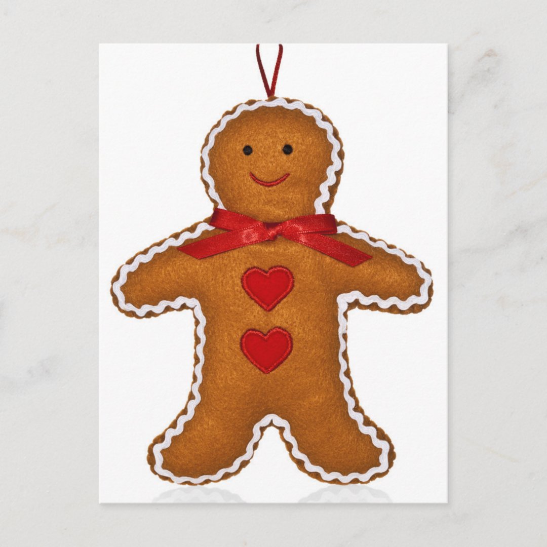 Gingerbread man Christmas tree decoration Holiday Postcard | Zazzle