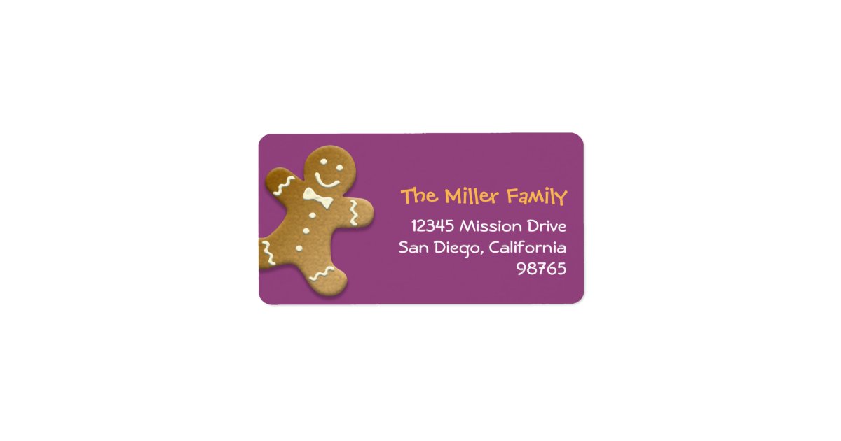 Gingerbread man cookie purple return address label | Zazzle